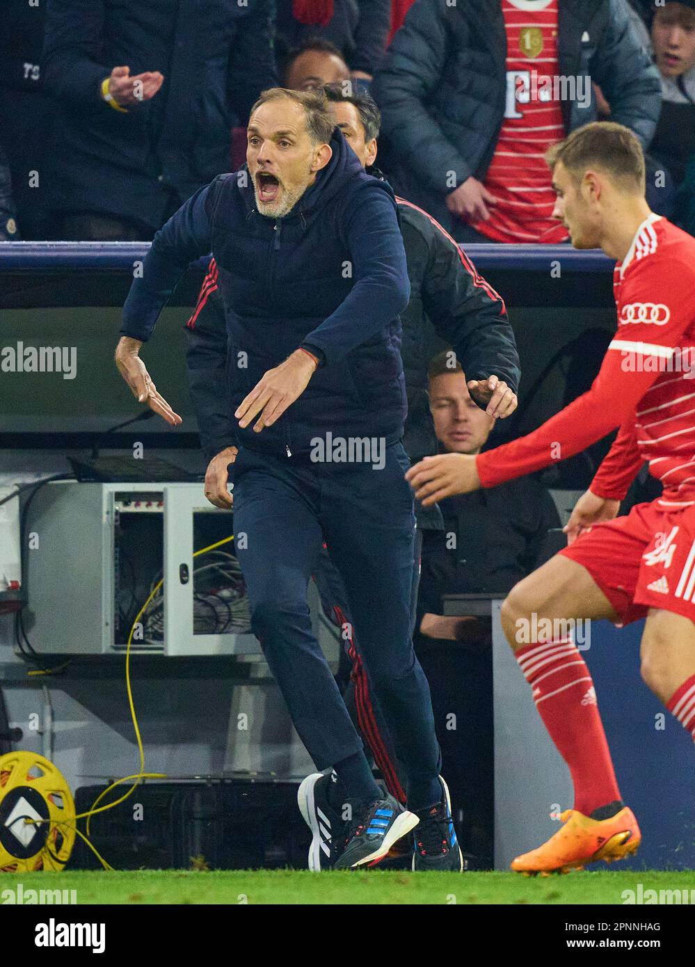 Munich, Apr 19, 2023. Trainer Thomas Tuchel (FCB), team manager ...