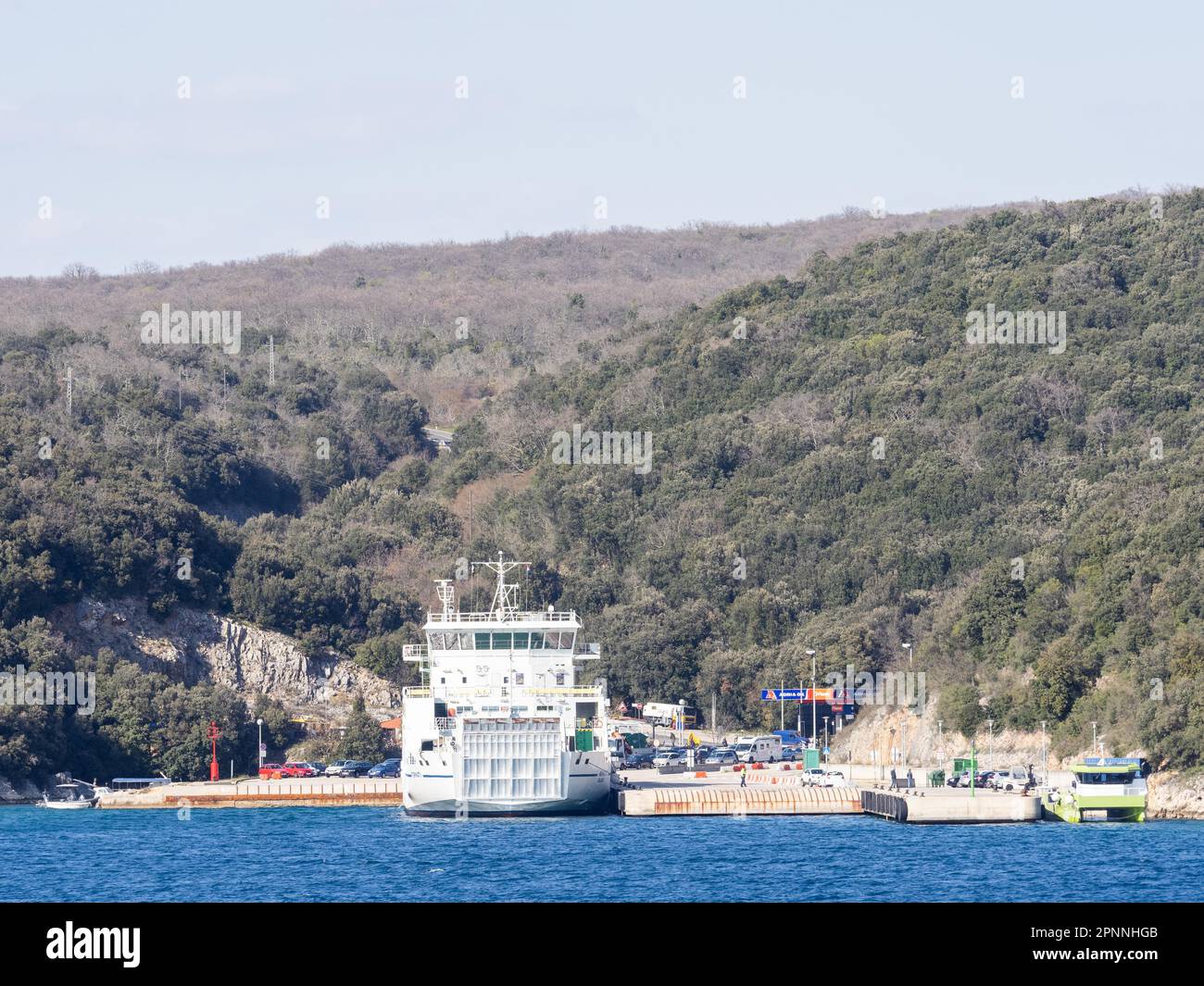 Car ferry in Valbiska ferry port, Krk Island, Kvarner Gulf Bay, Croatia ...