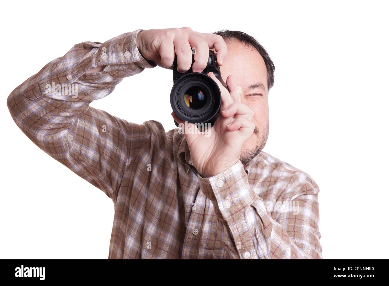 male photographer taking photo with dslr camera Stock Photo - Alamy