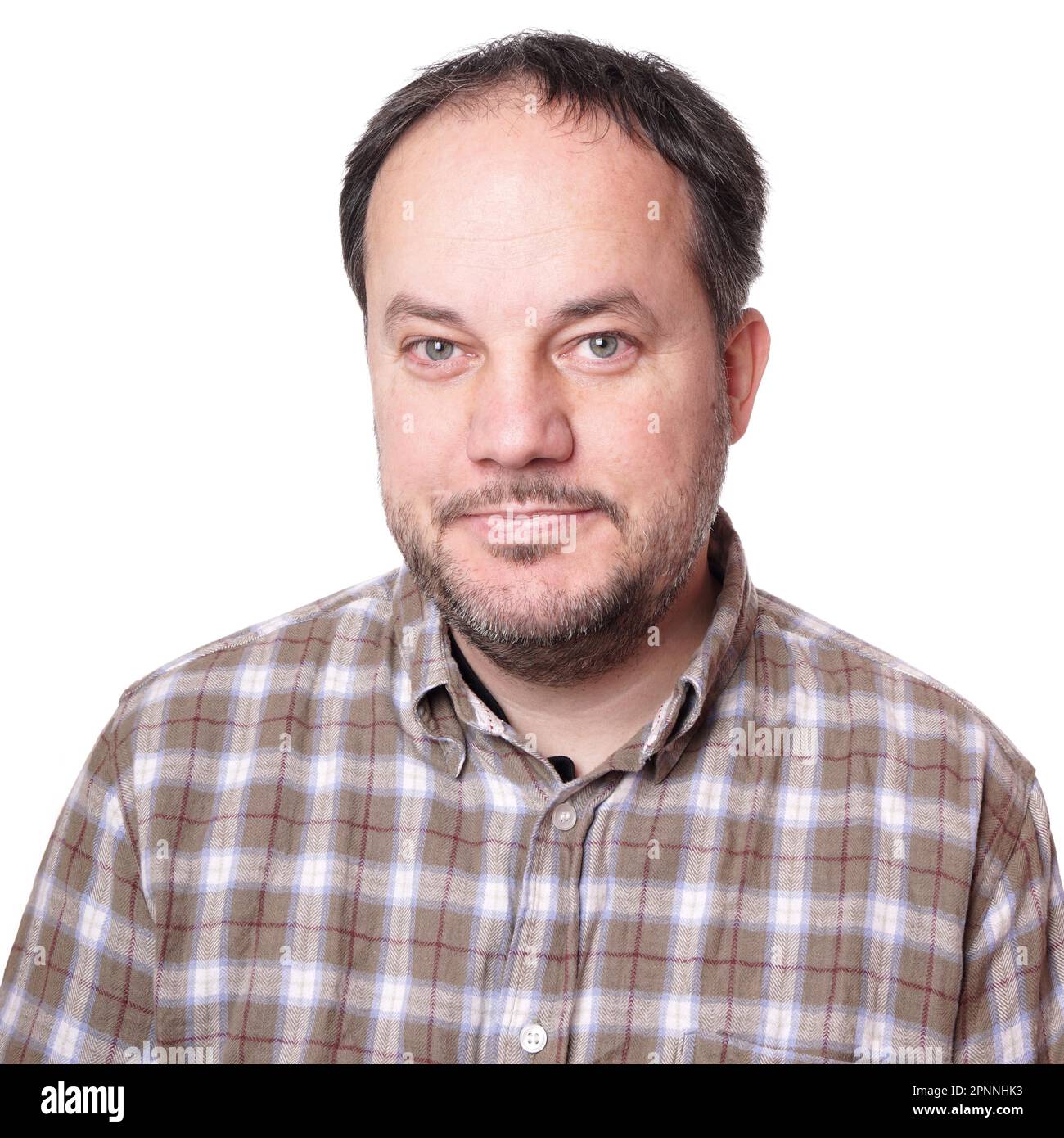 smiling middle aged man wearing checkered shirt and beard Stock Photo ...