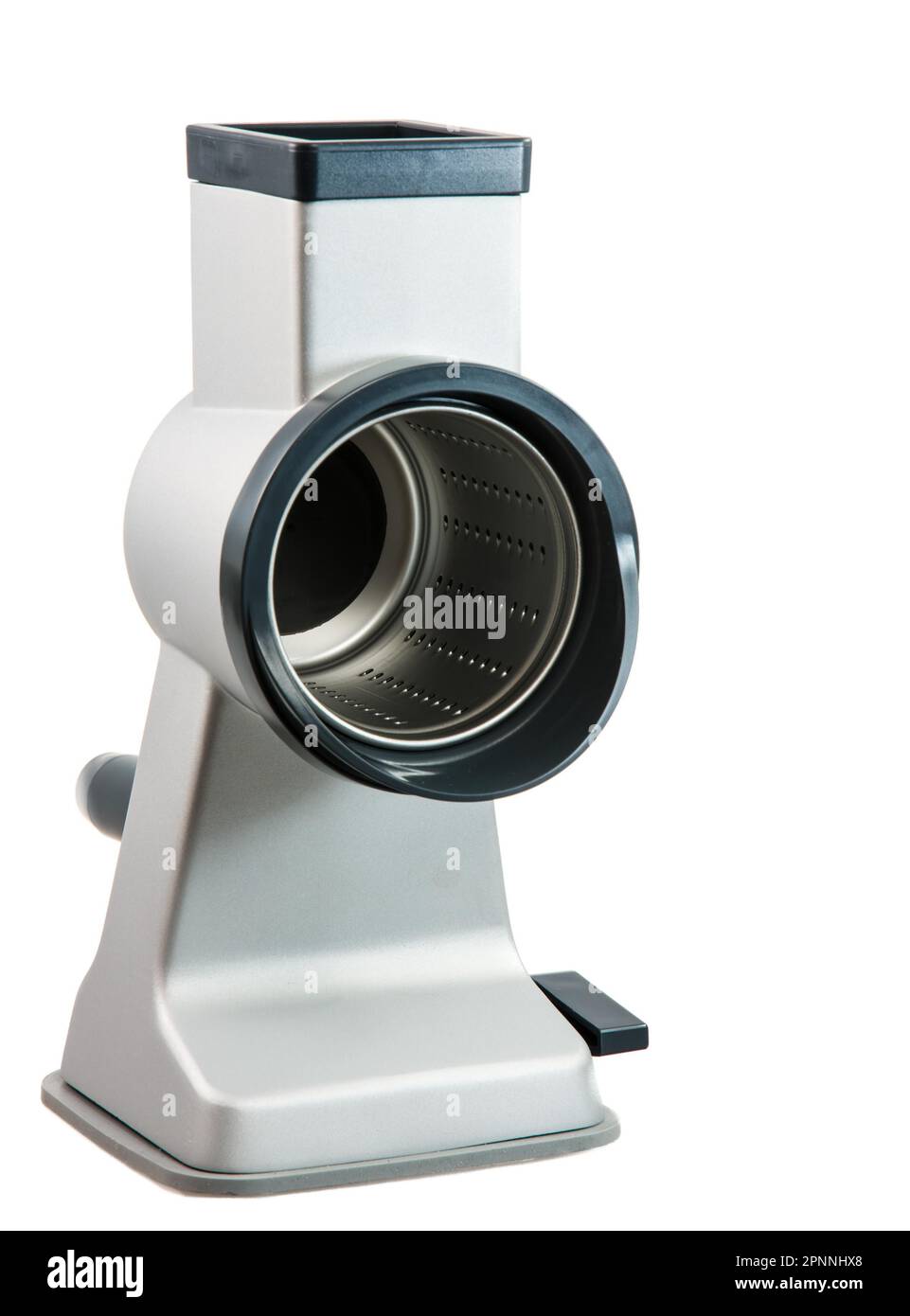 Isolated cylindric drum grater (rotary cheese grater) with a crank ...