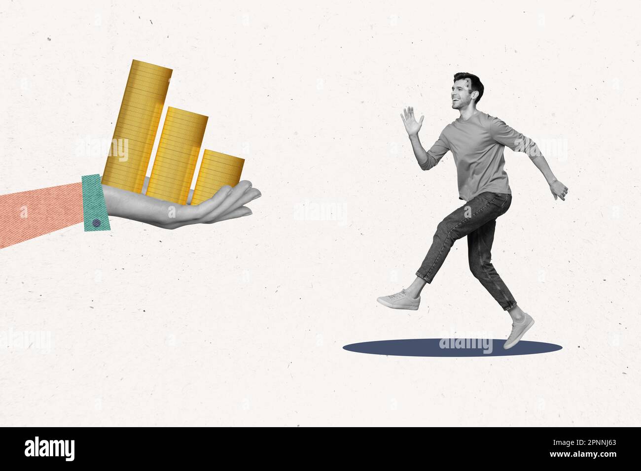 Creative collage picture of mini black white gamma guy rush fast huge ...