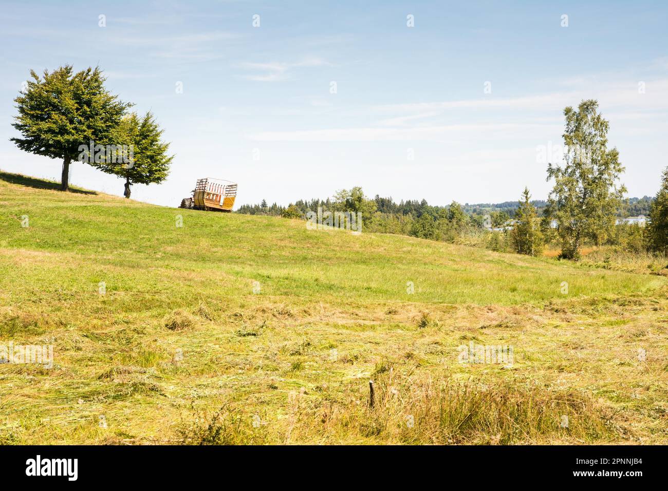 Tractor with trailer at a pasture seen in Bavaria Stock Photo - Alamy