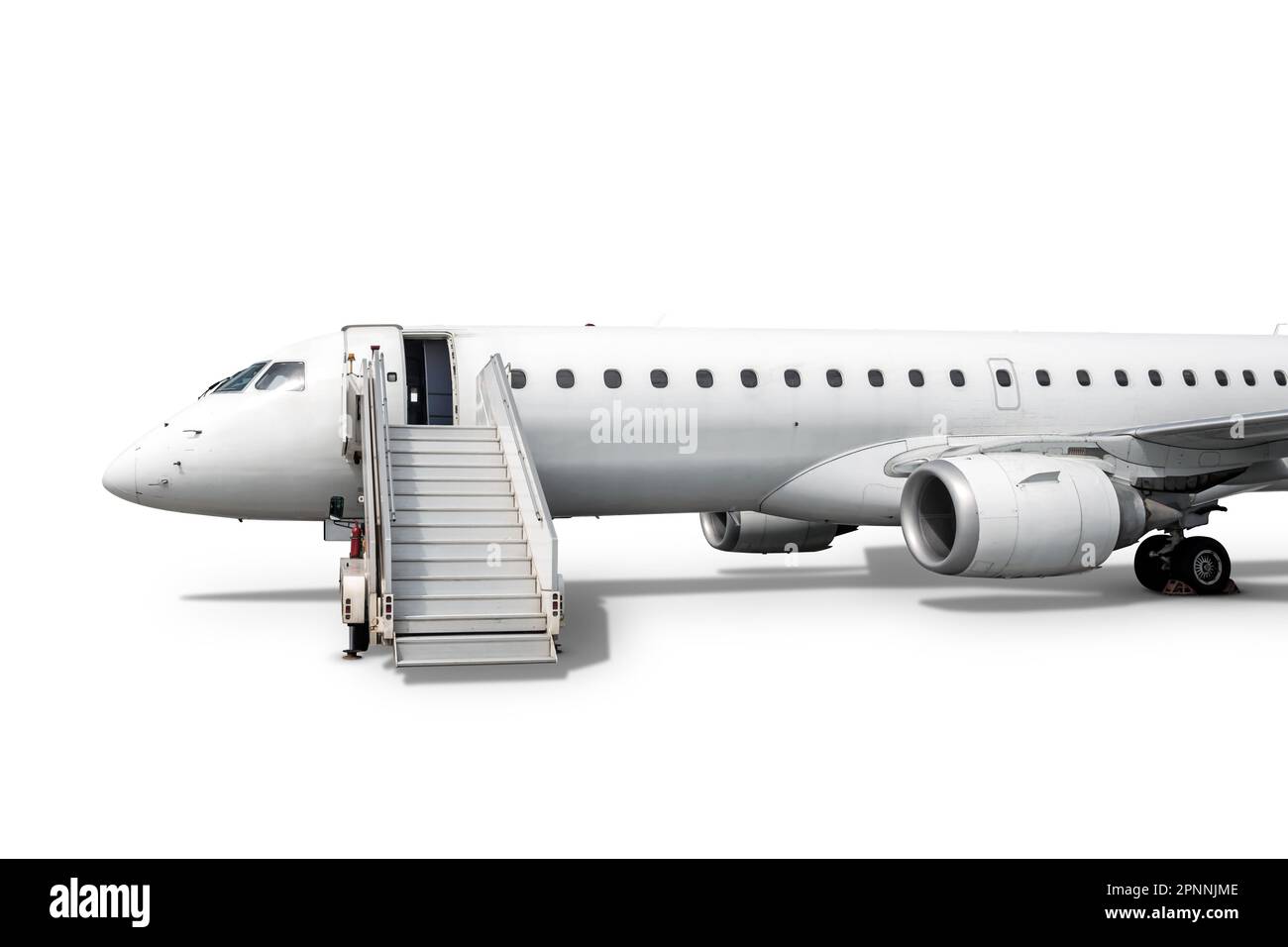 Passenger jetliner with air stairs isolated on white background Stock Photo - Alamy