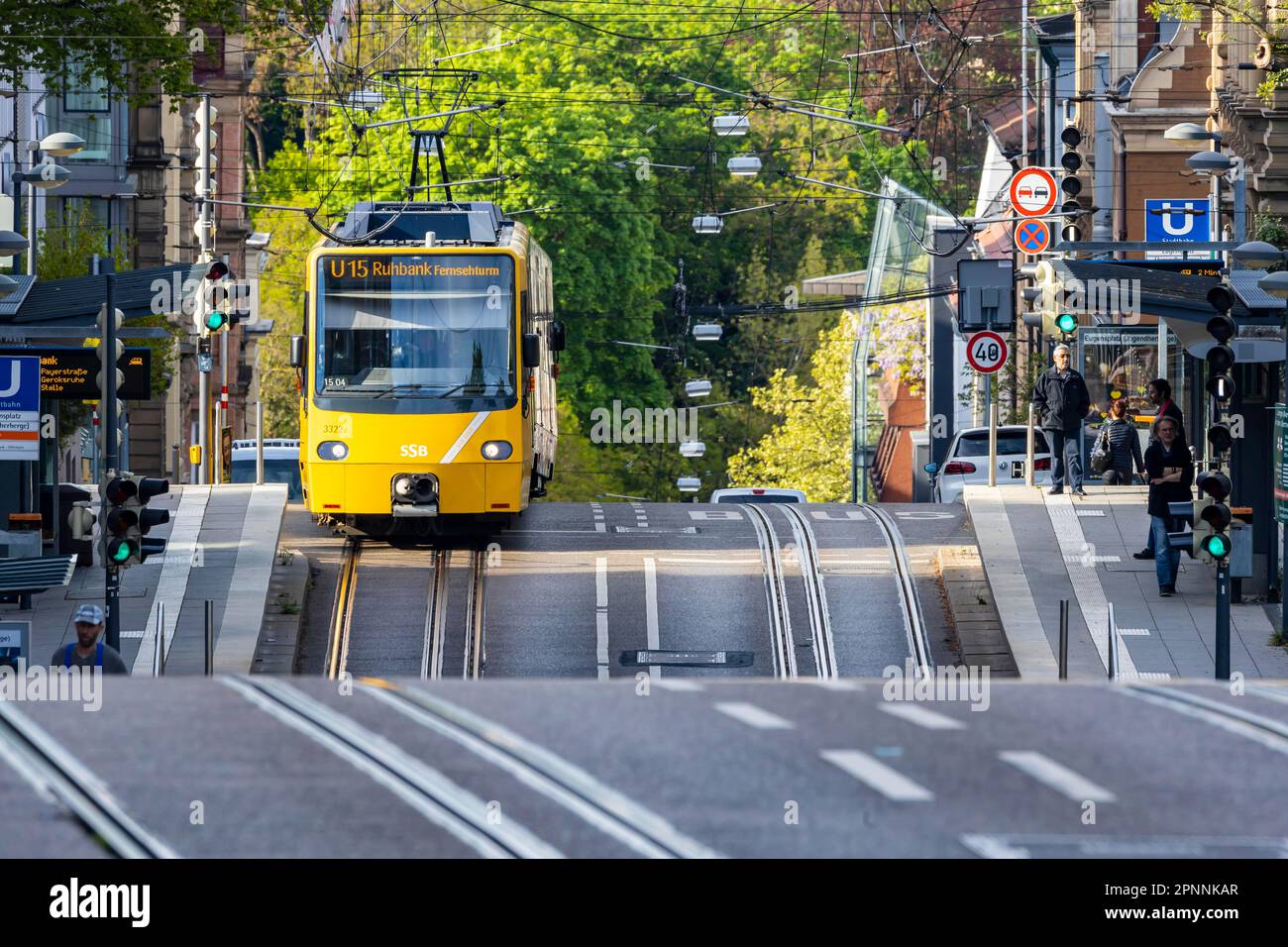 SSB light rail travels over hilly track, Stuttgarter Strassenbahn AG ...
