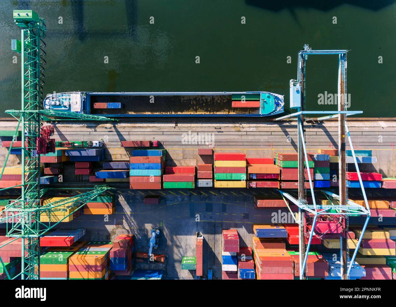 Neckar harbour with containers and rails, inland harbour on the Neckar ...