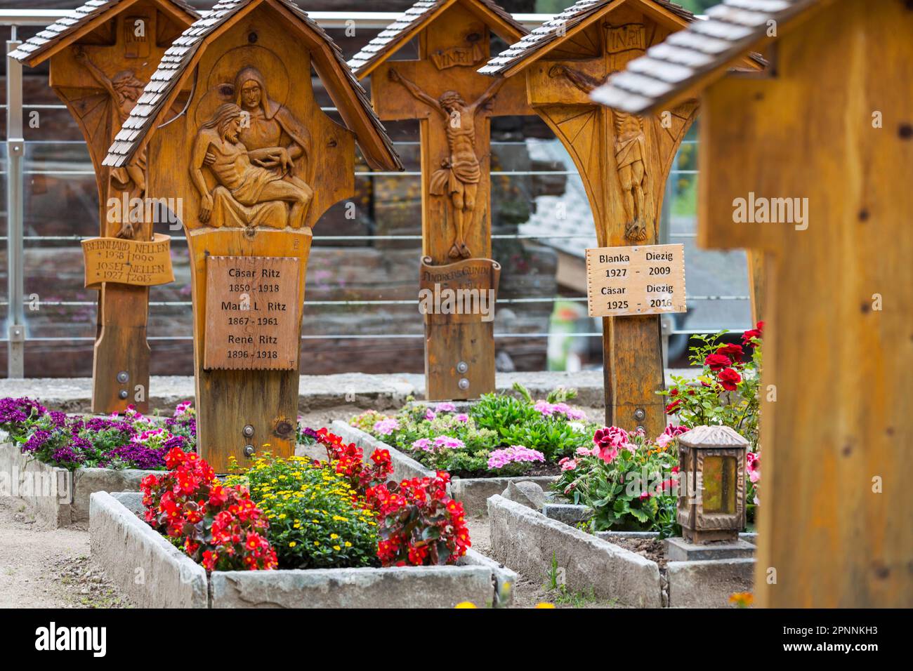Grave of Cesar Ritz, also Caesar Ritz, in the cemetery of Niederwald ...