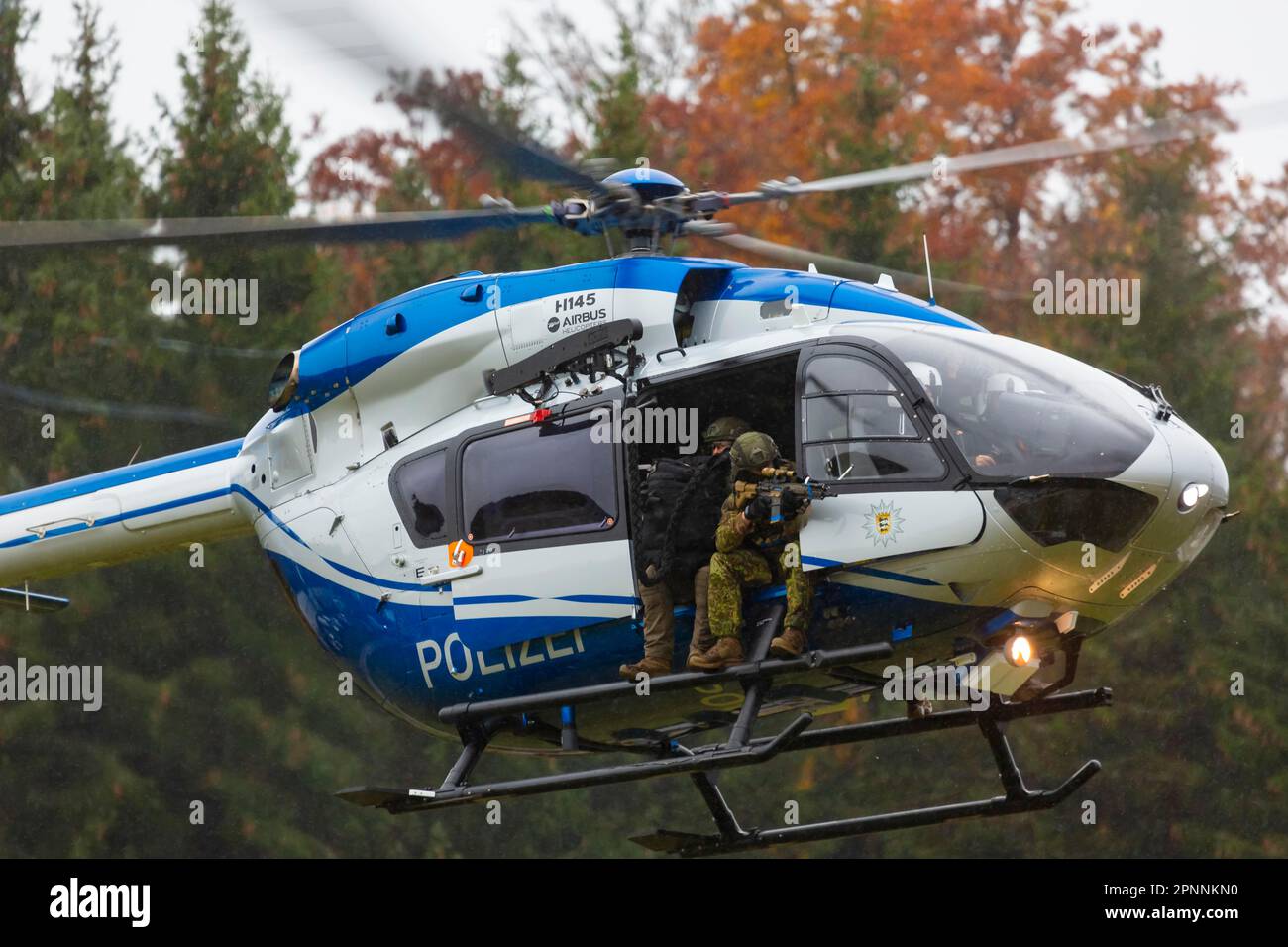 Police exercise, SEK armed in an Airbus Helicopter EC-145 helicopter ...