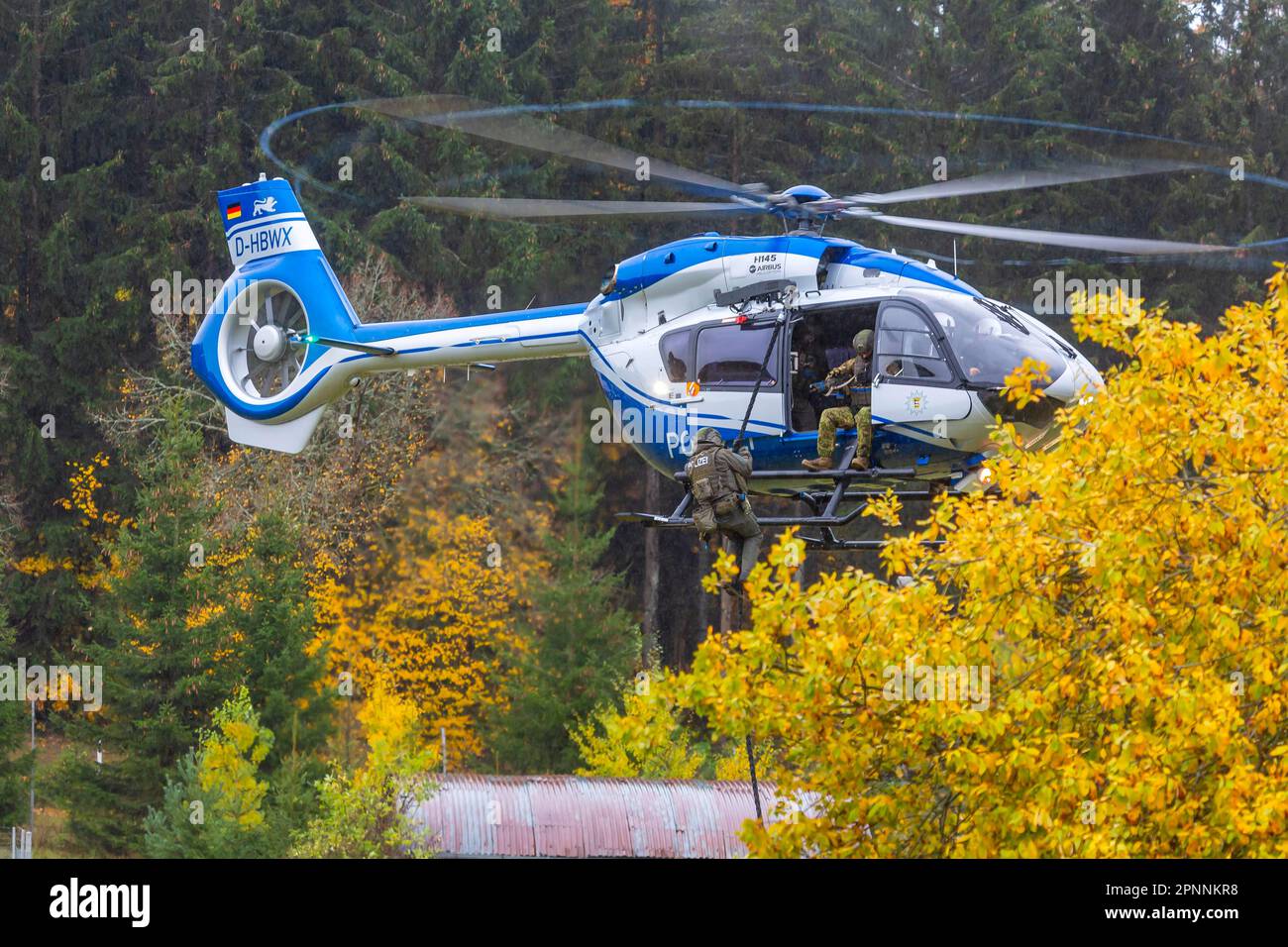 Police exercise, SEK armed in an Airbus Helicopter EC-145 helicopter ...