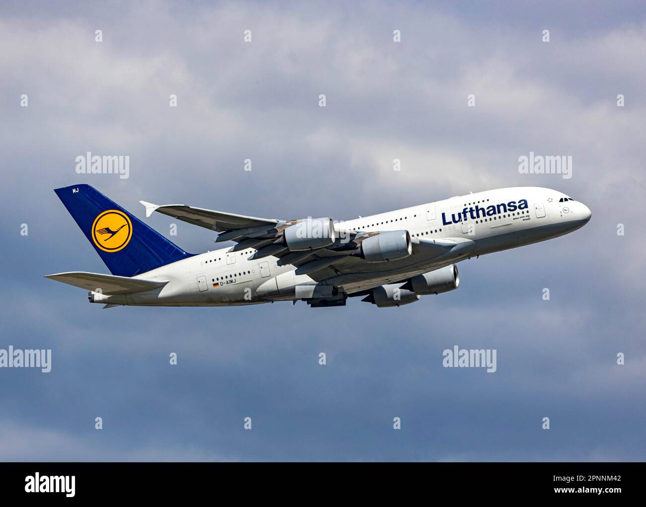 Airbus A380 800 Of The Airline Lufthansa During Take Off At Fraport