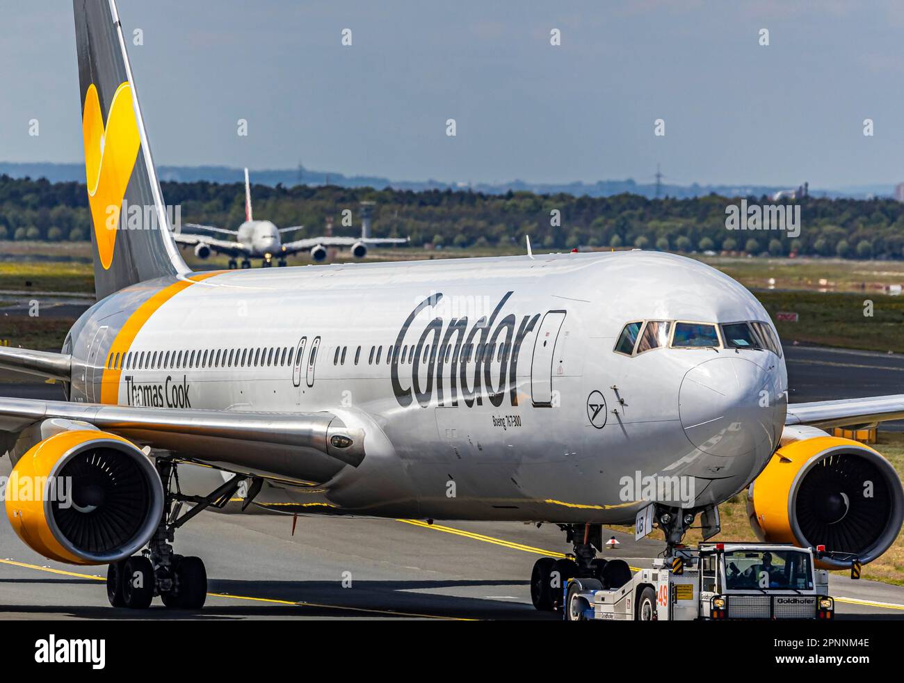 Boeing 767-300 of the airline Condor, taxiway at Fraport Airport ...