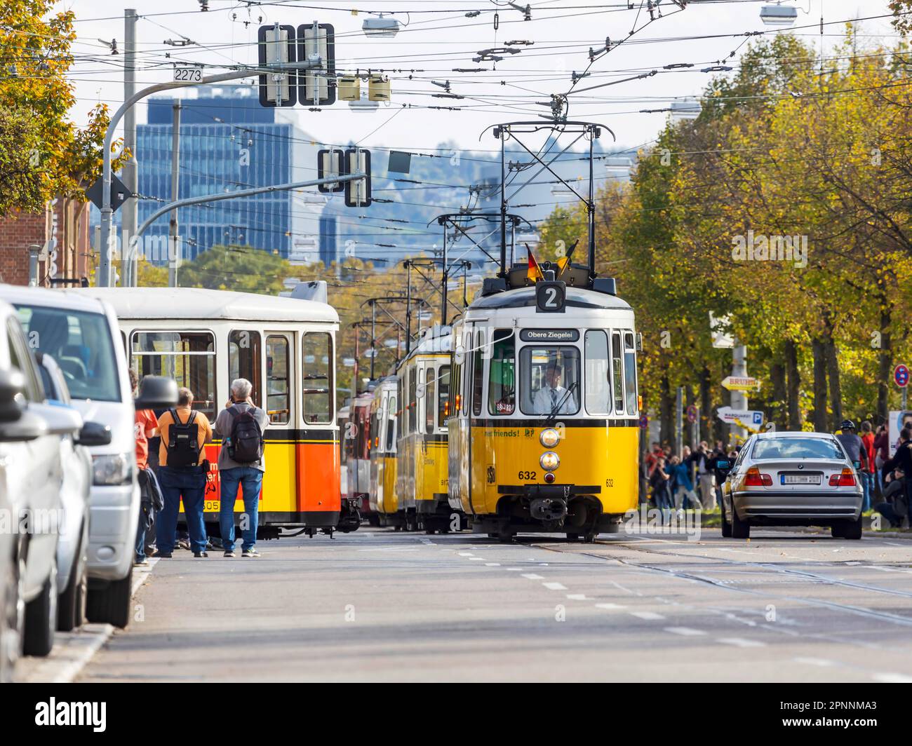 Parade at the Bad Cannstatt tram museum, historic GT4 trams ...