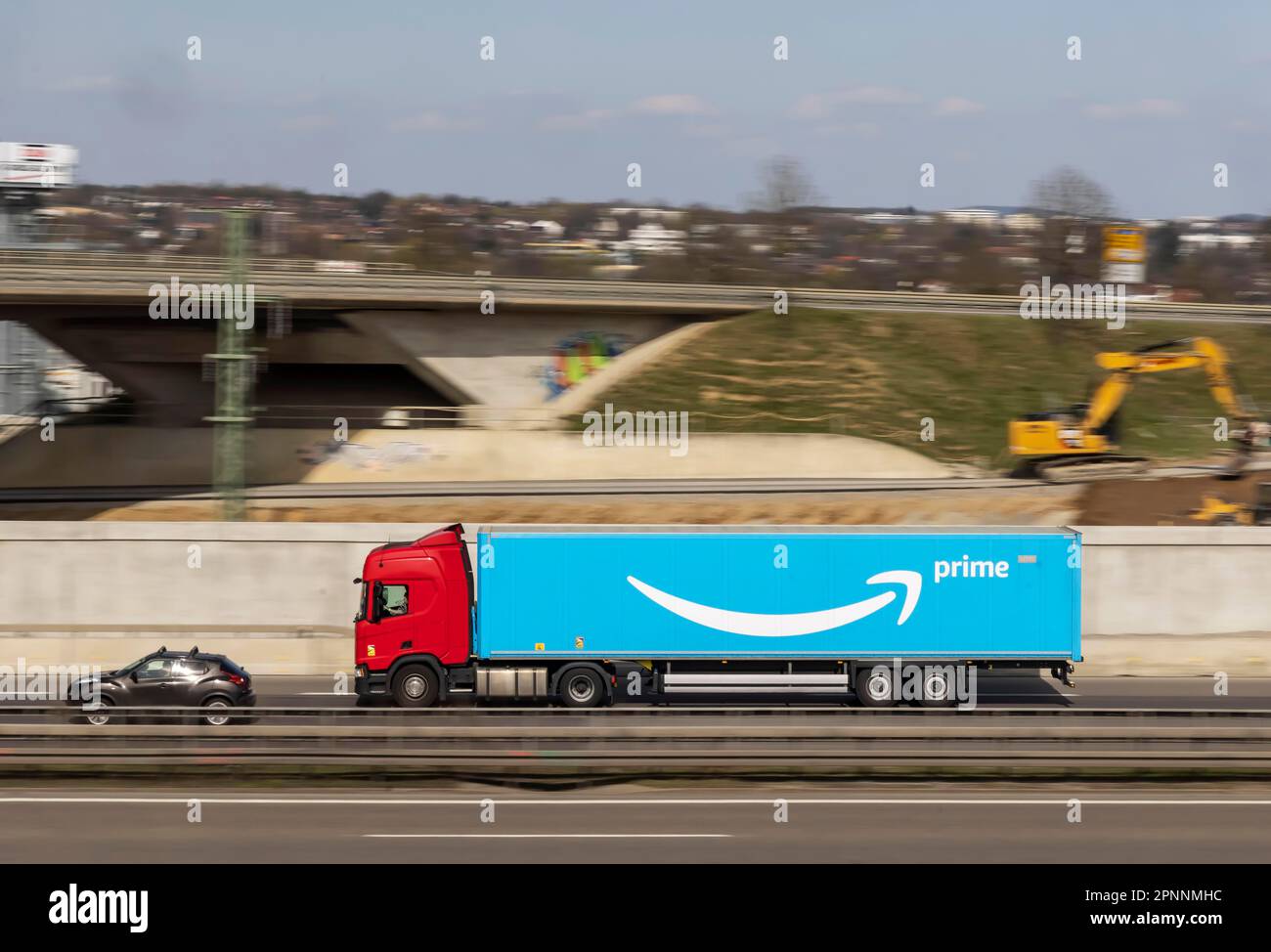 Amazon truck on the road on the motorway, Stuttgart, Baden-Wuerttemberg ...