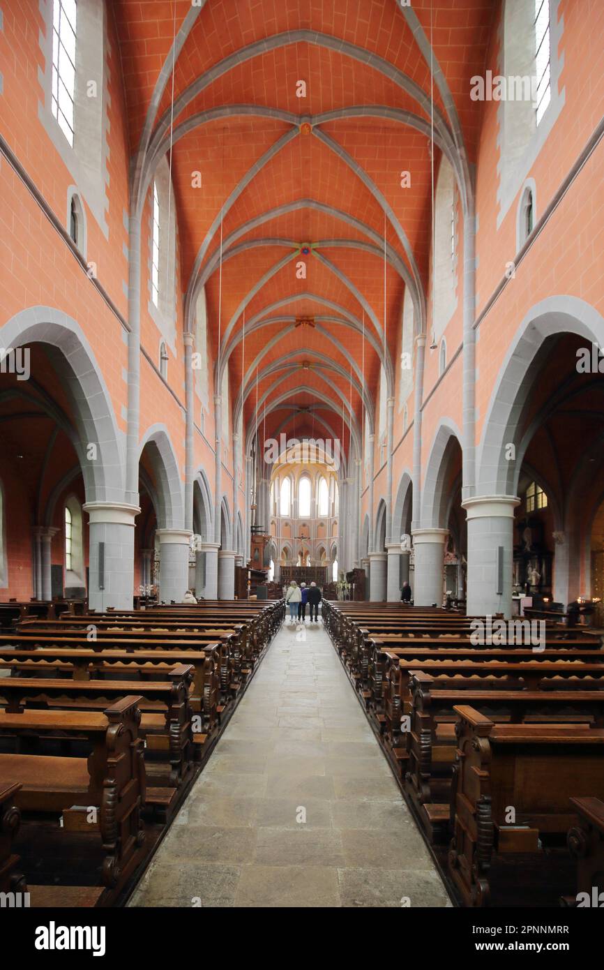 Interior view of the Gothic basilica and monastery church built in the ...