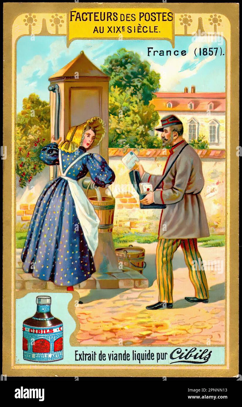 French Postman - Vintage Dutch Postcard, Belle Epoque Era Stock Photo ...