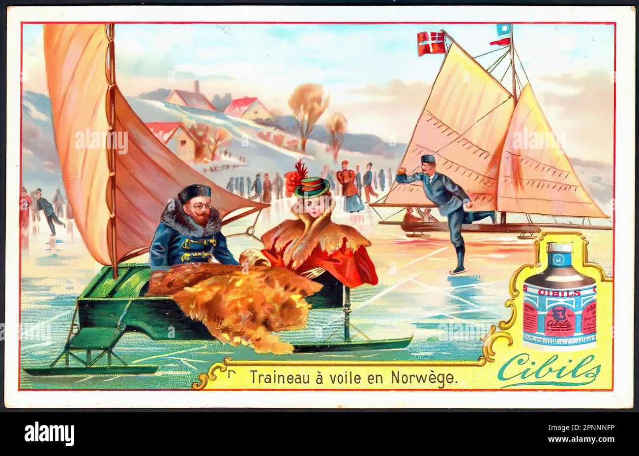 Sailing Sled in Norway - Vintage Belgian Tradecard, Belle Epoque Era ...