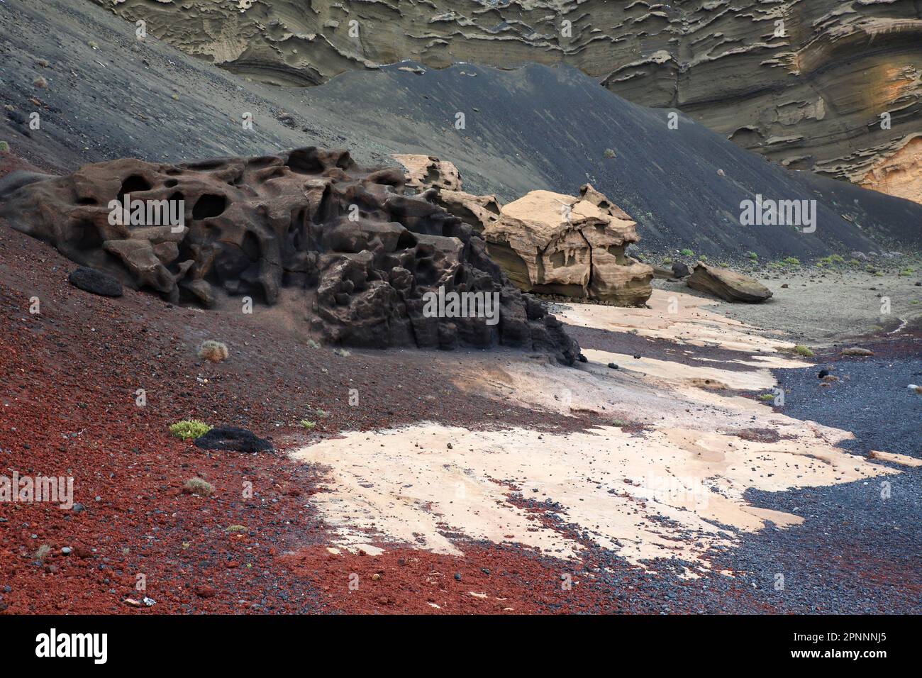 Volcanic rock in the crater cauldron, Green Lagoon, Charco de los ...