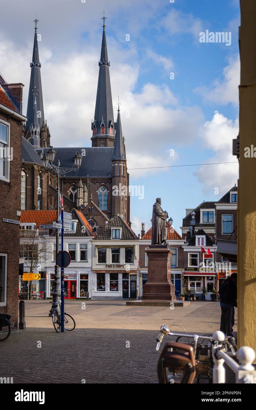 19 April 2023, Delft, Netherlands Market square in sunny day. The ...