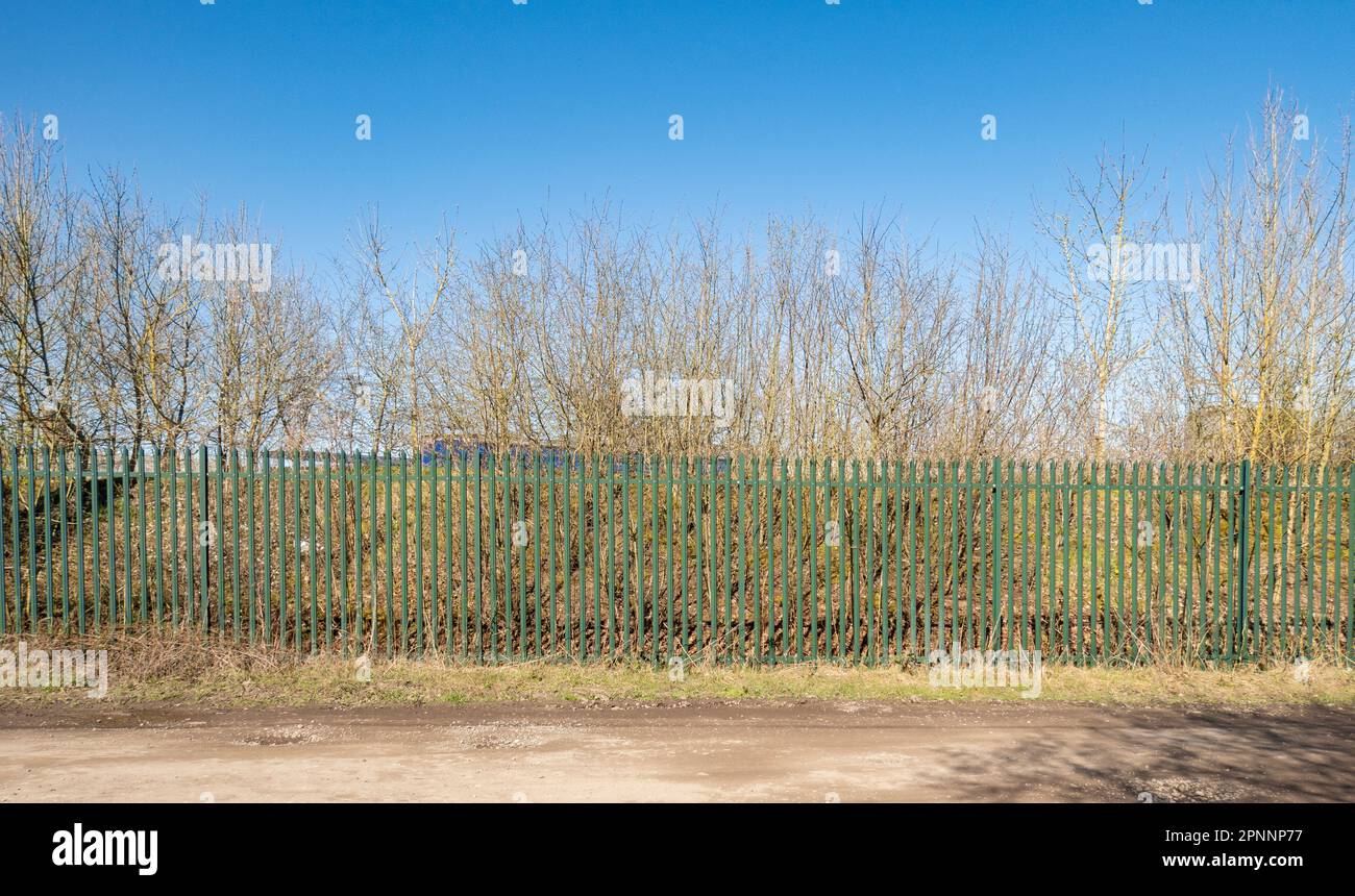 green Palisade security Fencing against a bright blue sky Stock Photo ...