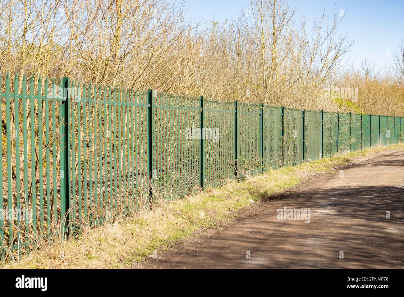 green Palisade security Fencing against a bright blue sky Stock Photo ...