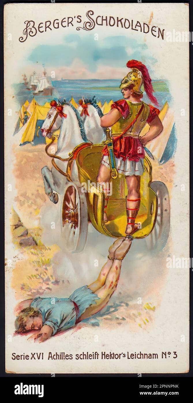 Achilles Drags Hectors Body - Vintage German Tradecard Stock Photo - Alamy