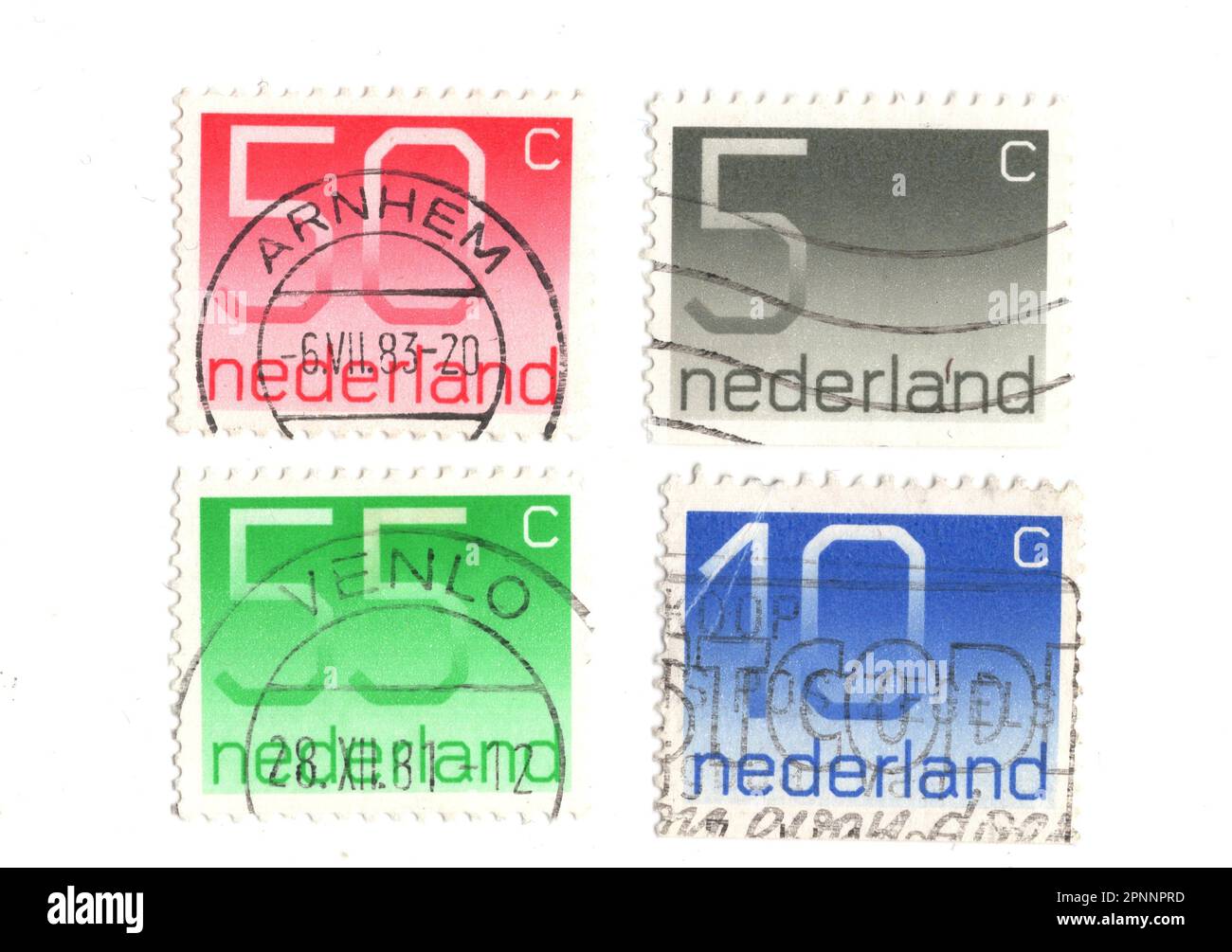 Vintage postage stamps from the Netherlands isolated on a white ...