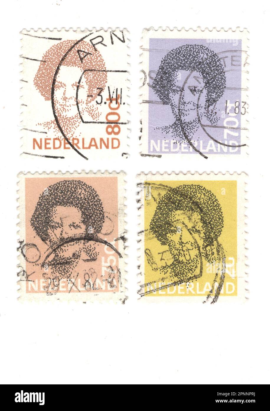 Vintage postage stamps from the Netherlands isolated on a white ...