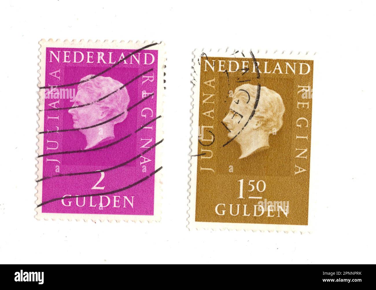 Vintage postage stamps from the Netherlands isolated on a white ...