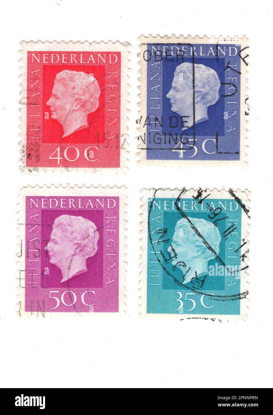 Vintage postage stamps from the Netherlands isolated on a white ...