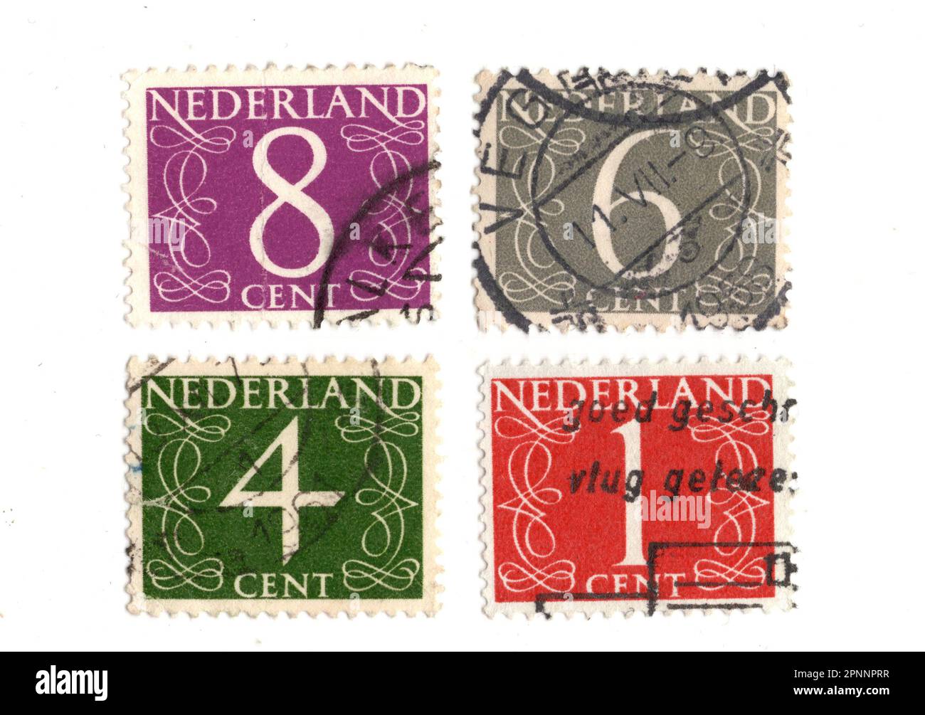 Vintage postage stamps from the Netherlands isolated on a white ...