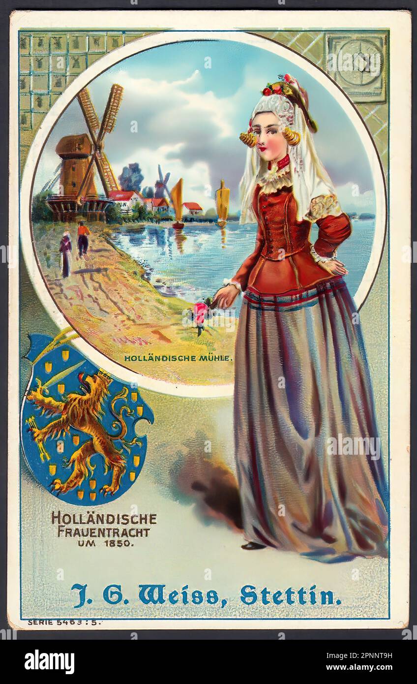 Dutch Lady in Costume - Vintage German Tradecard Stock Photo - Alamy