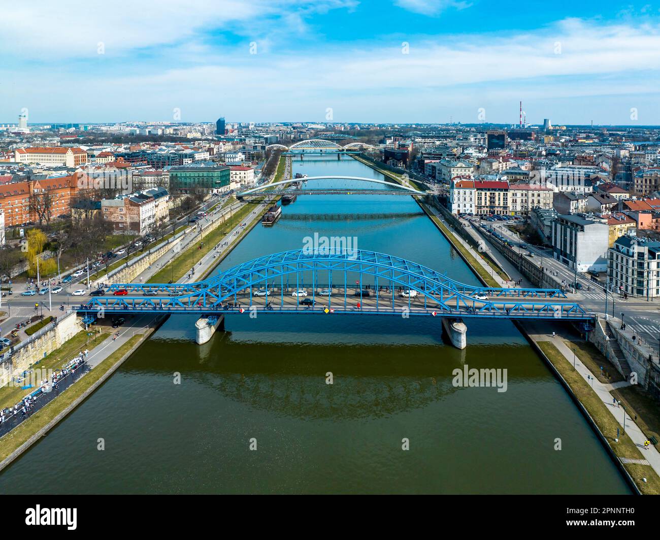 Bridges on Vistula River in Krakow, Poland. Aerial view. Boulevards ...