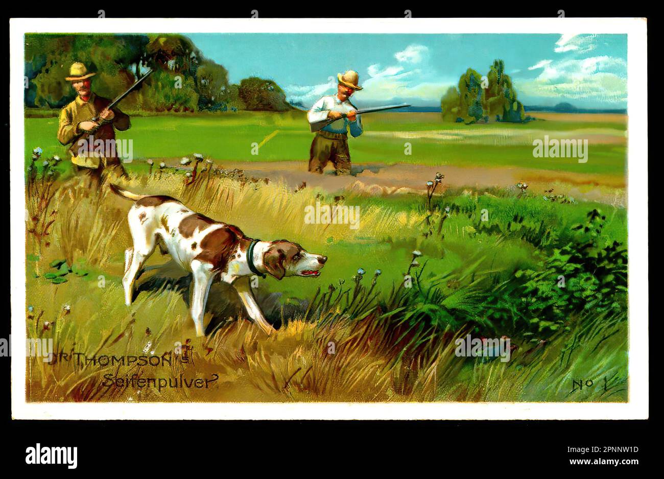 Hunting Dogs - Vintage German Tradecard Stock Photo - Alamy