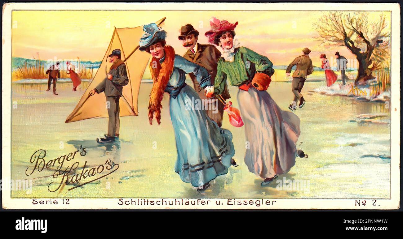 Ice Skating - Vintage German Tradecard Stock Photo - Alamy