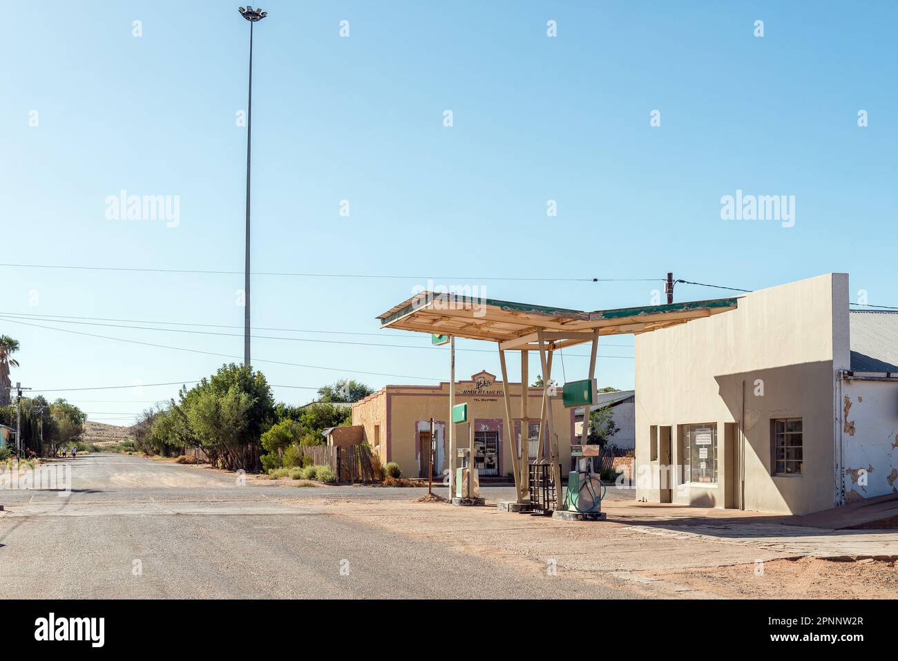 Marydale, South Africa - Feb 28 2023: A street scene, with a gas ...