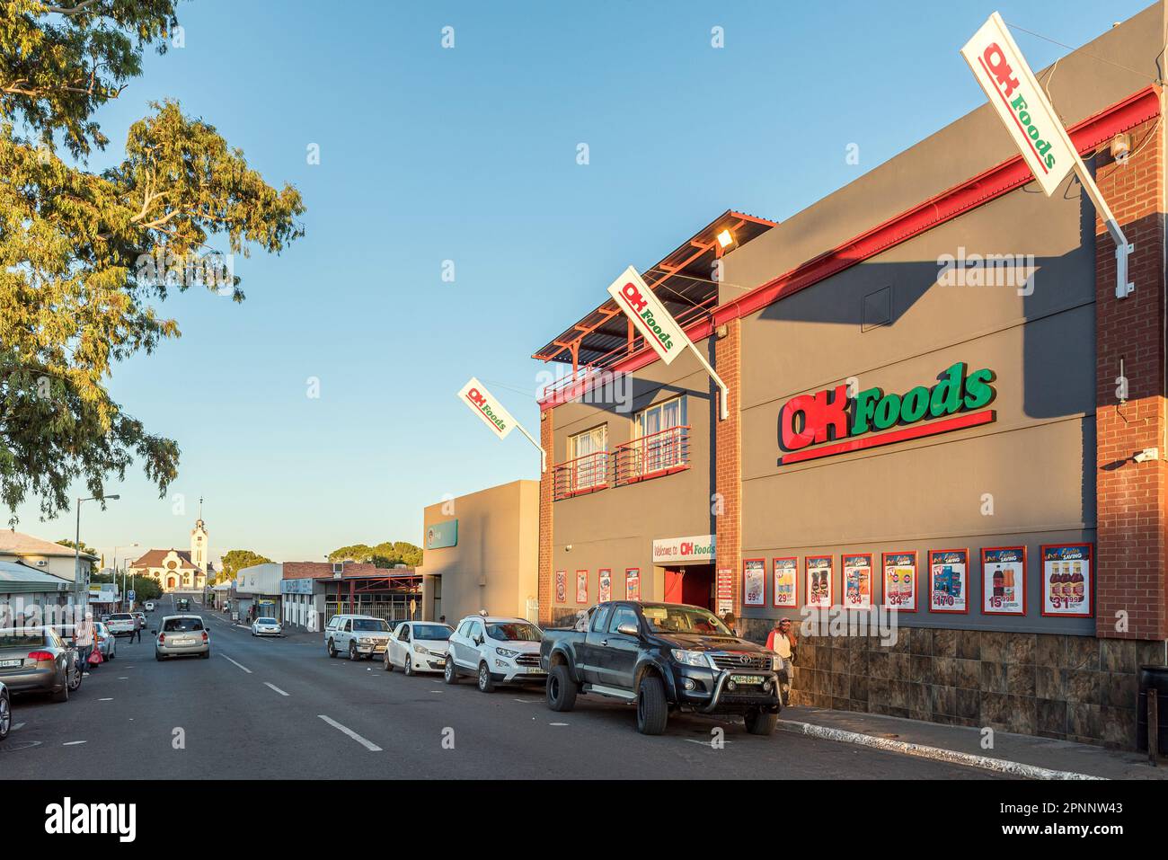 Prieska, South Africa - Feb 28 2023: A street scene, with a supermarket ...