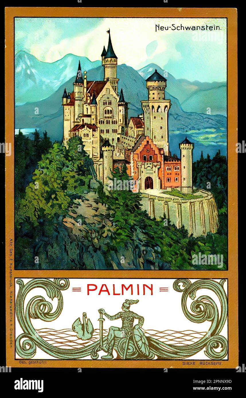Neuschwanstein Castle - Vintage German Tradecard Stock Photo - Alamy
