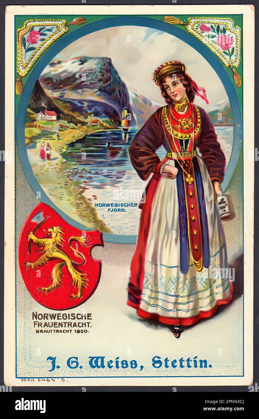Norwegian Lady in Costume - Vintage German Tradecard Stock Photo - Alamy