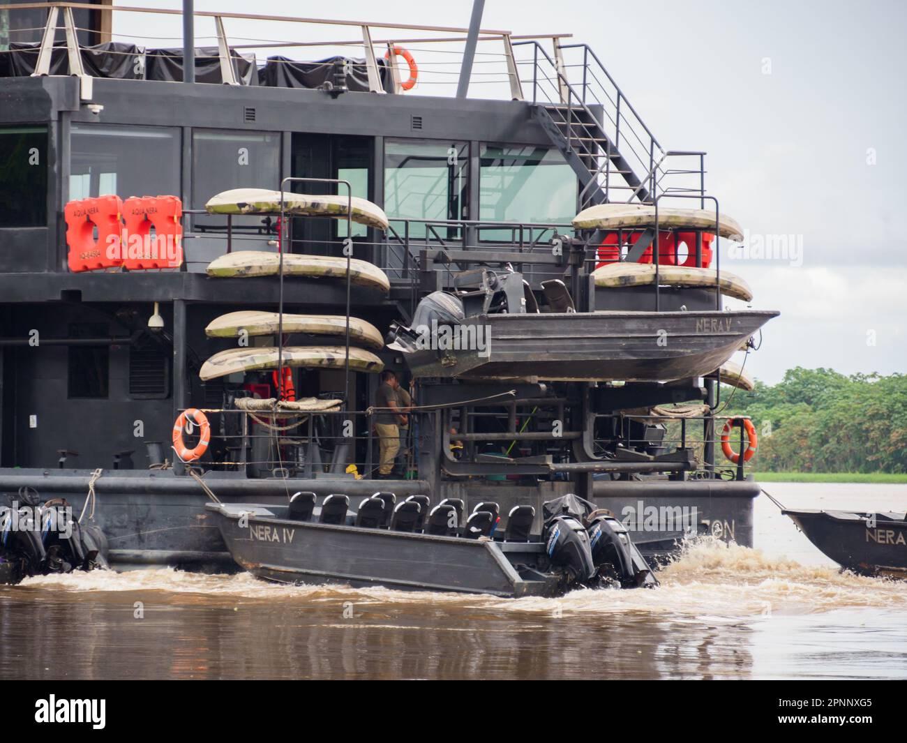 Loreto, Peru - Apr, 2022: Luxury tourist cruise ship on the the Maranon ...