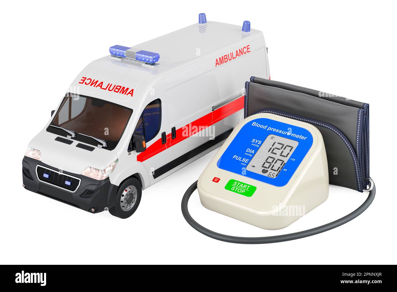 Automatic Digital Blood Pressure Monitor with ambulance van. 3D ...