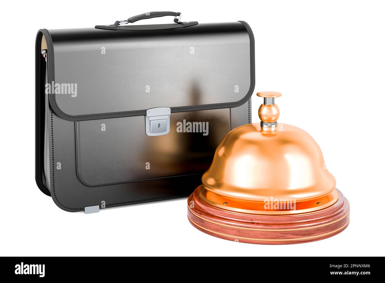 Briefcase with reception bell, 3D rendering isolated on white ...