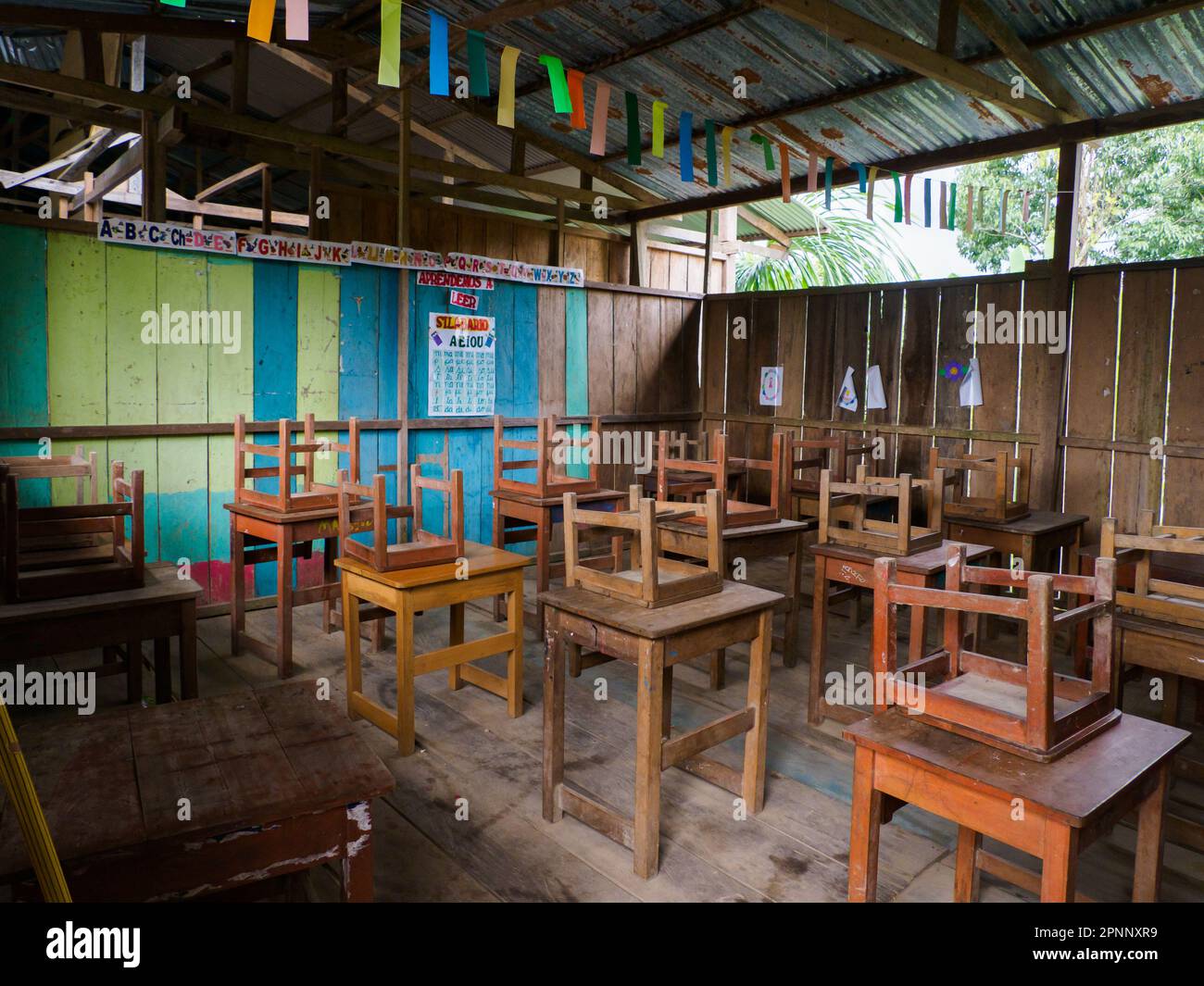 Puerto Miguel, Peru - April, 2022: Primary school in the small village ...