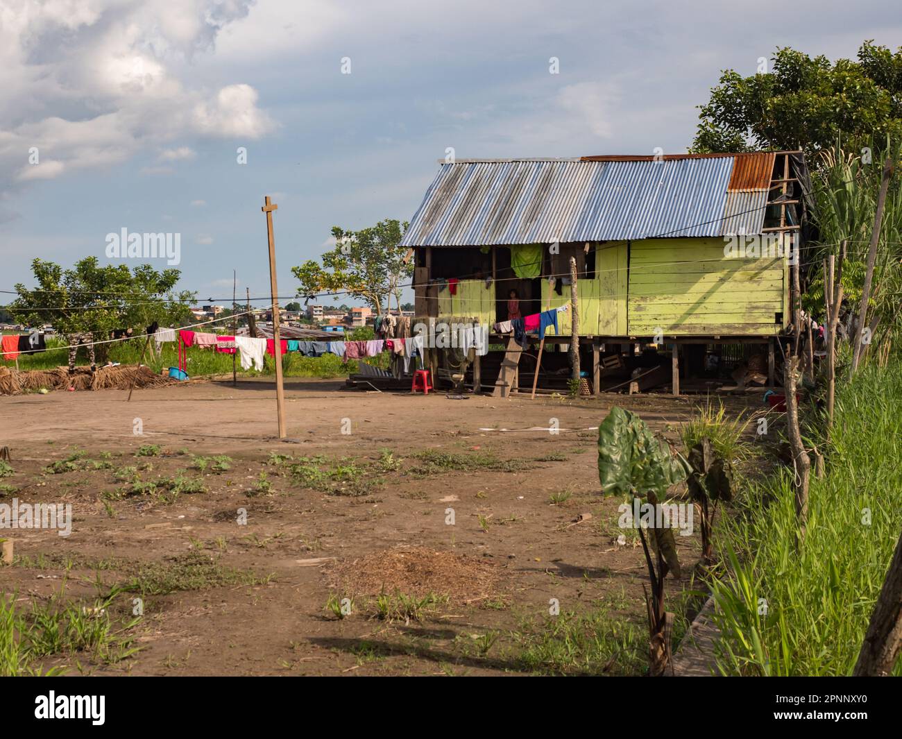 Santa Rosa Peru - Nov 2019: Typical wooden cottage on the stilts in the ...
