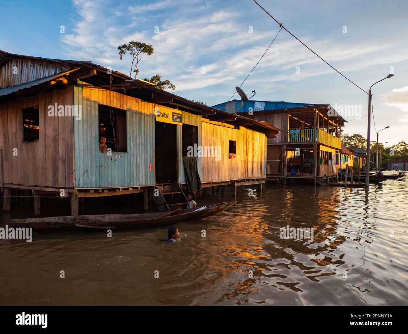 Liberdad village, Peru - Apr, 2022: Typical wooden cottages on the ...