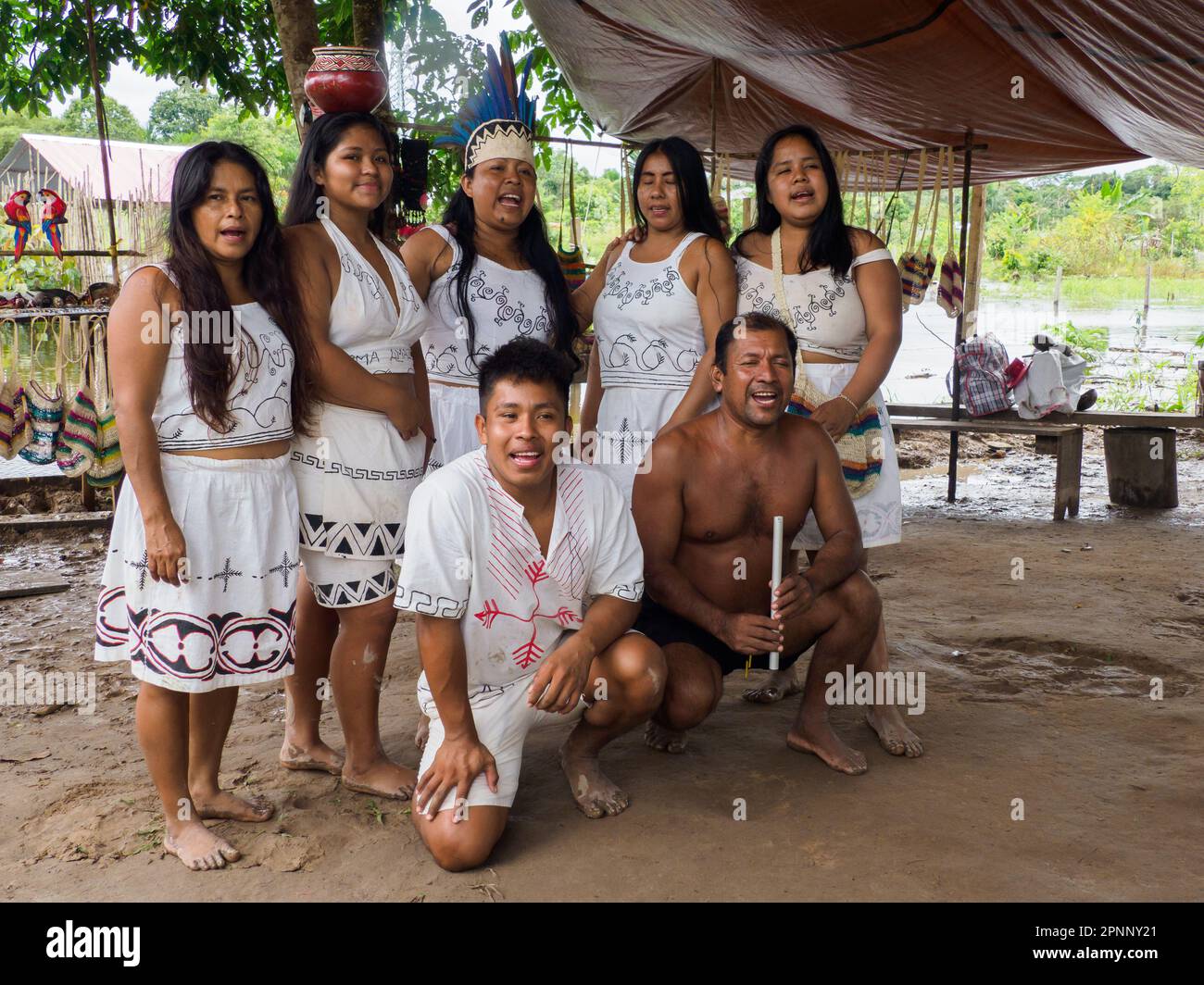 Iquitos, Peru- April, 2022: Indian from Kukuma tribe in his local ...