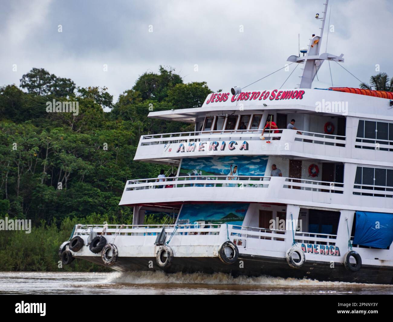Benjamin Constans, Brazil- Dec, 2021 Modern ferry boat on the Amazon ...