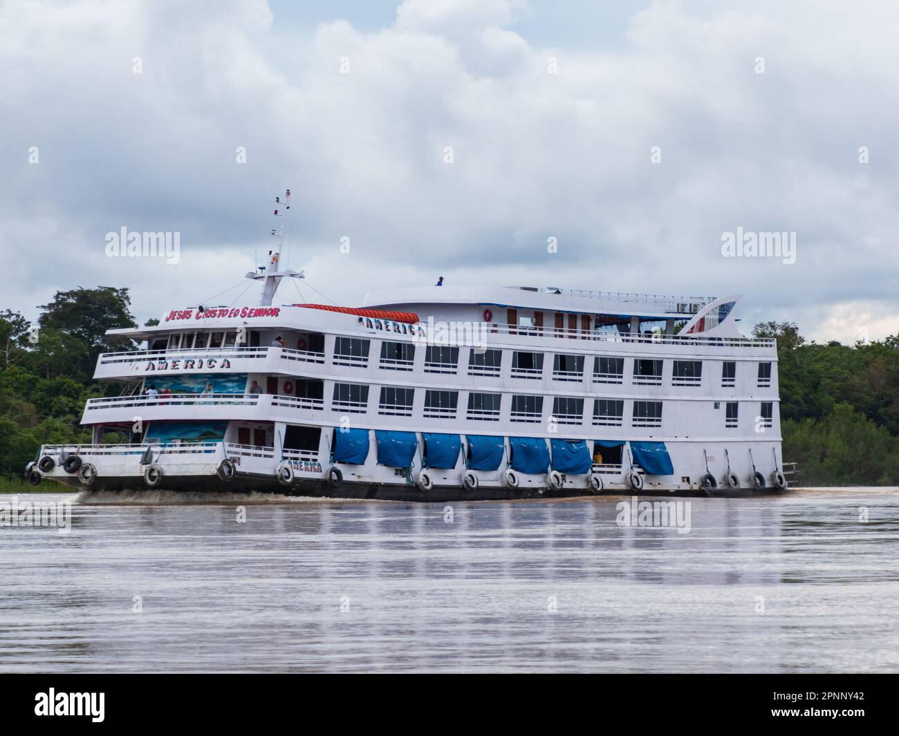 Benjamin Constans, Brazil- Dec, 2021 Modern ferry boat on the Amazon ...
