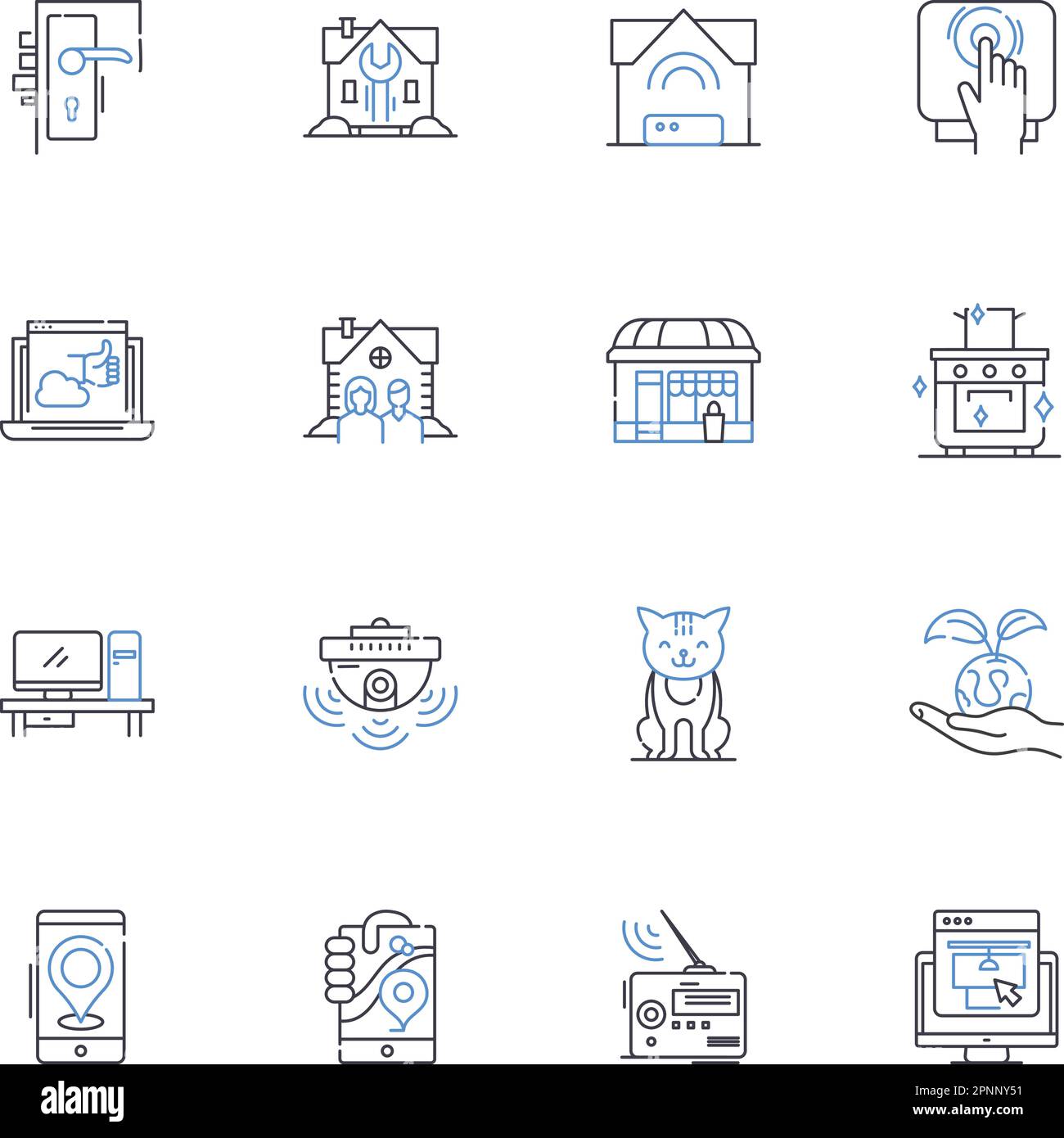 Automated Home Line Icons Collection Smart Convenient Connected