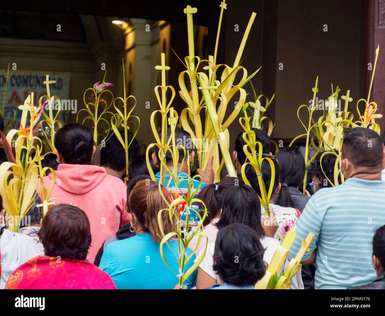 Iquitos, Peru- April, 2022: Crowds gather to celebrate Palm Sunday. Amazonia. South America ...