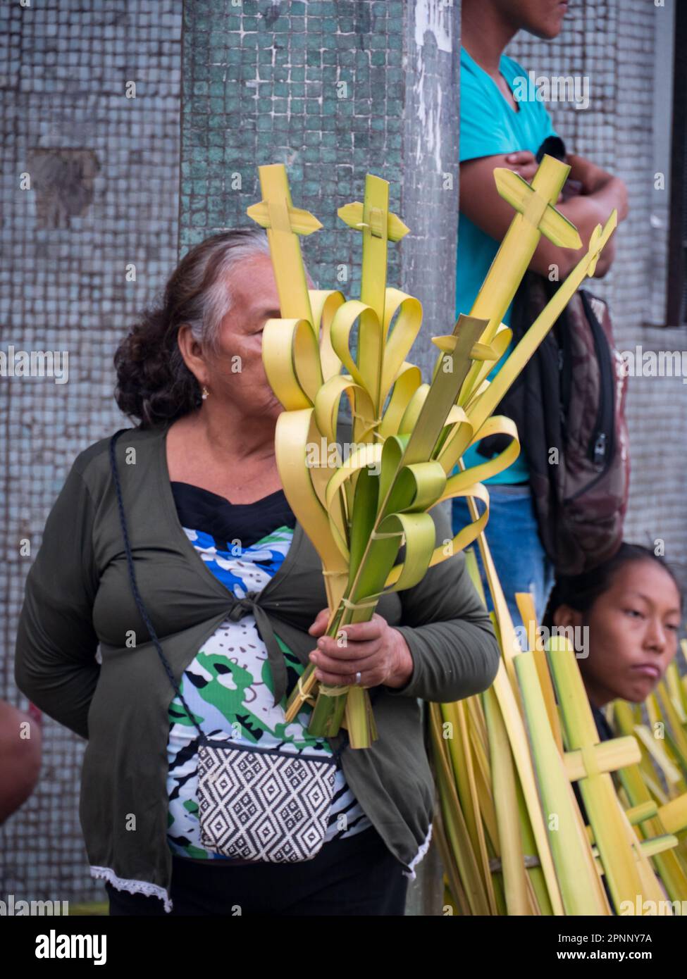 Iquitos, Peru- April, 2022: Peruvian woman is selling the palms made of ...